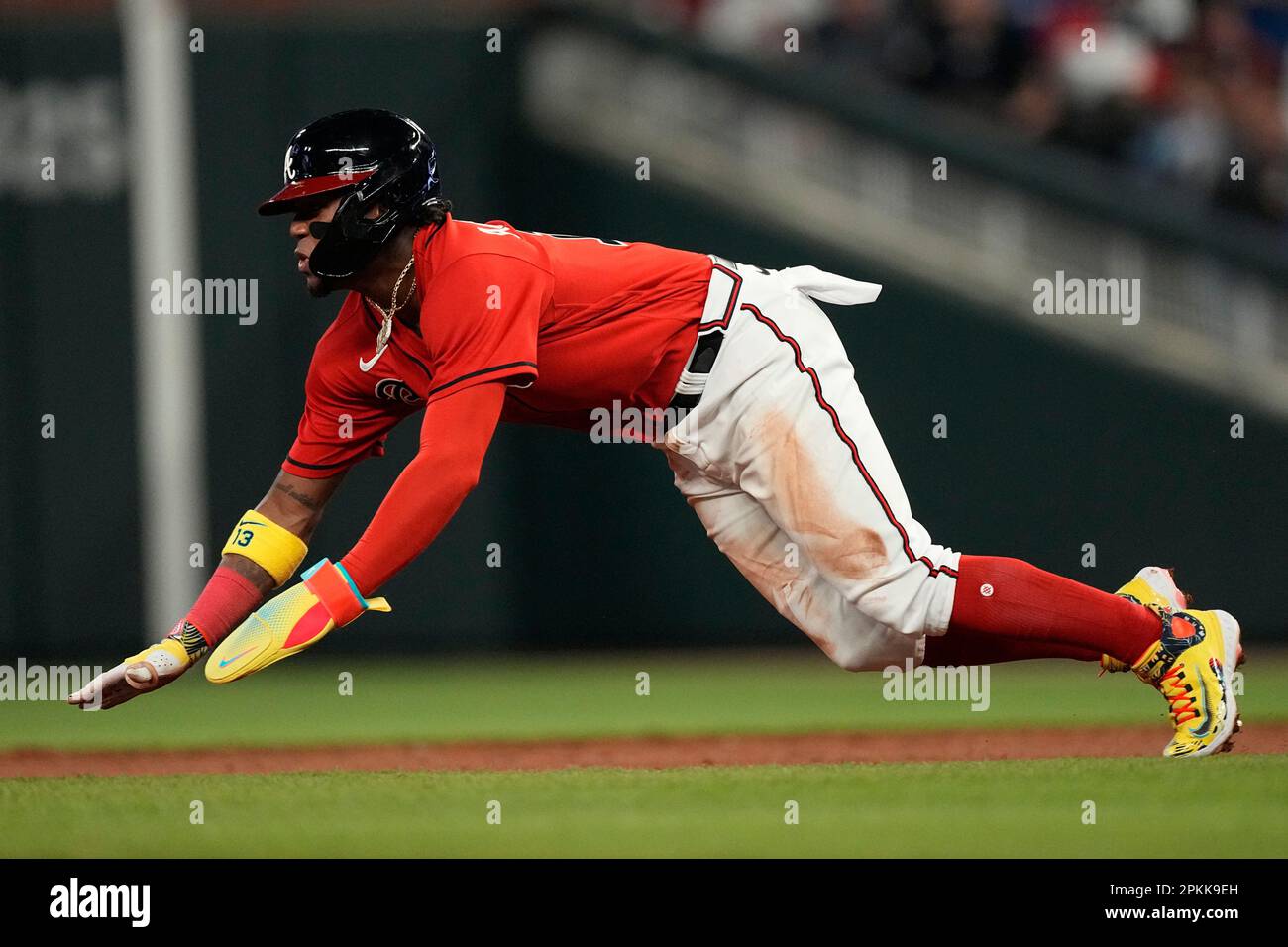 Atlanta Braves right fielder Ronald Acuna Jr. (13) steals second base ...
