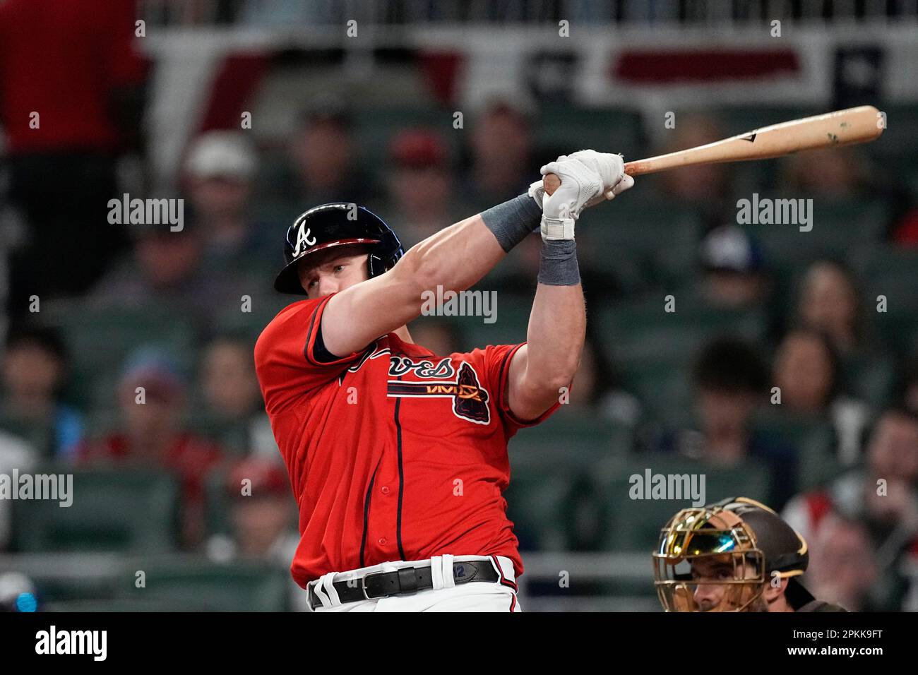 Atlanta Braves catcher Sean Murphy (12) bats during a baseball game against the San Diego Padres ...