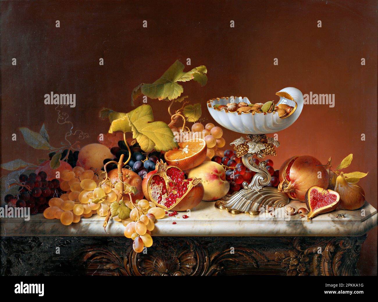 Tropical fruits with milk glass shell in shell shape 1846 by Johann ...