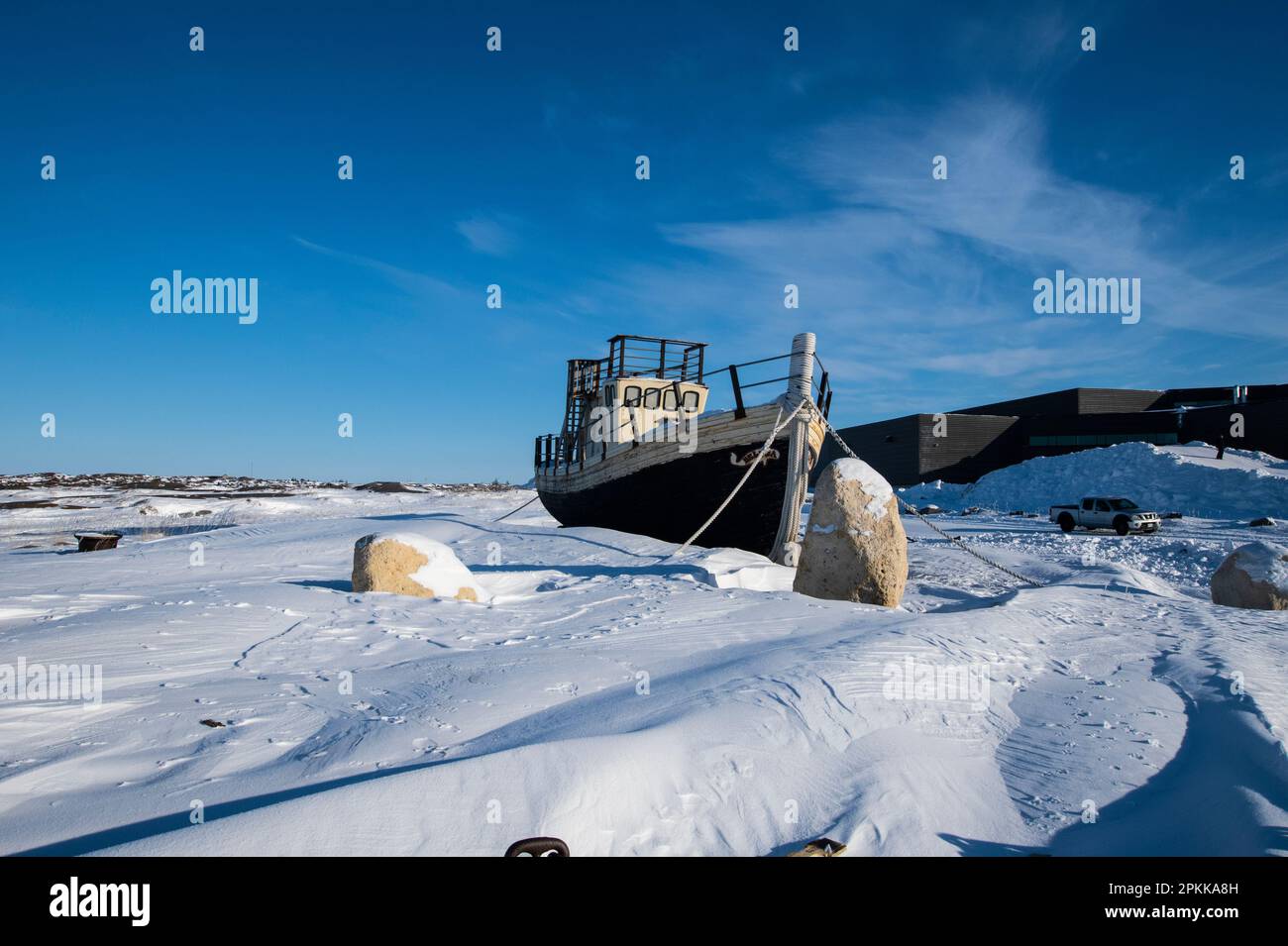 The Beluga boat at a beach on Hudson Bay in Churchill, Manitoba, Canada ...
