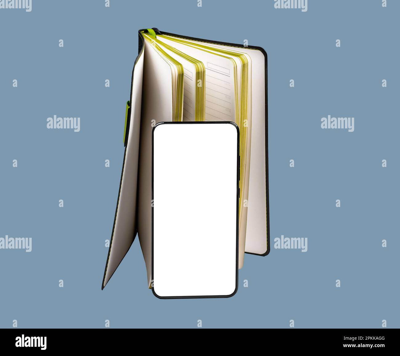 Mobile phone screen mockup on business paper planner, organizer ...