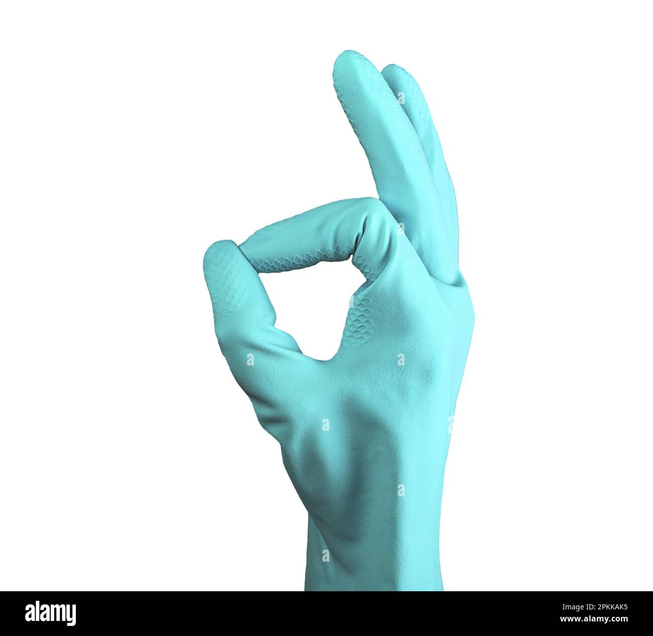 Hand in blue glove showing OK sign, okay, approval symbol with fingers ...