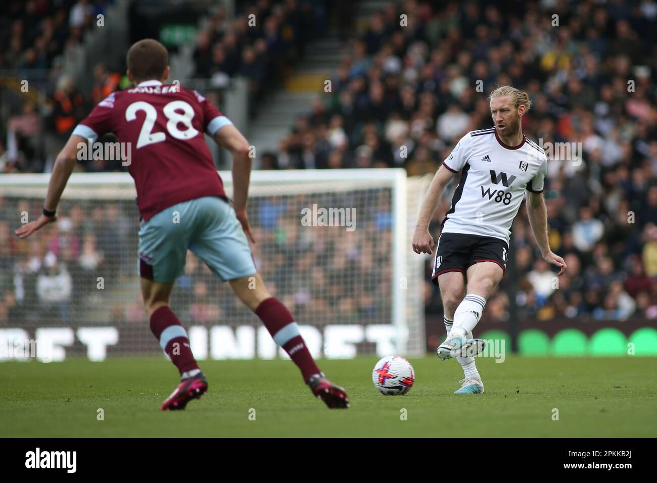 London, UK. 08th Apr, 2023. Tim Ream of Fulham makes pass forward ...