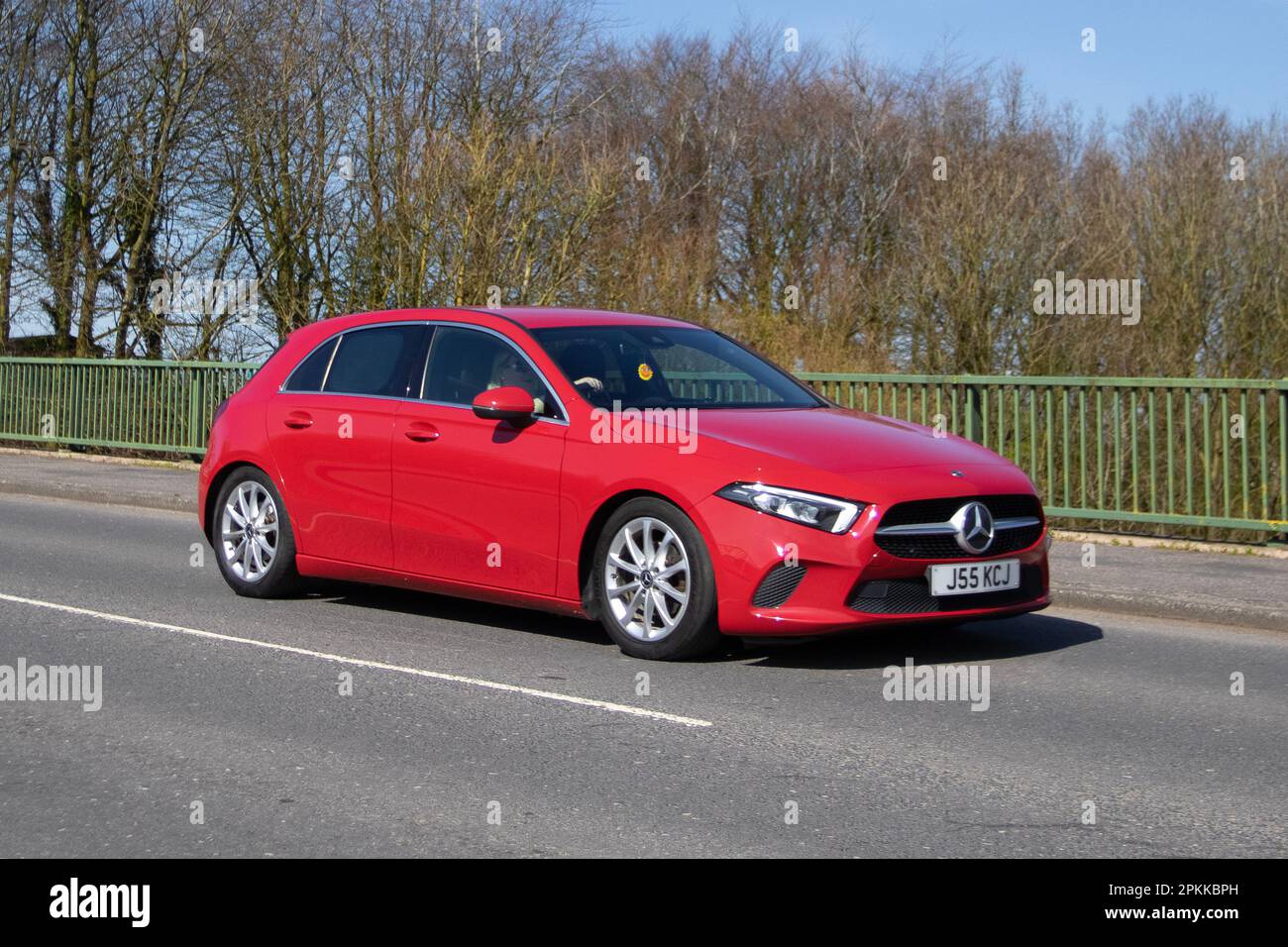 2018 Red MERCEDES BENZ A 180 SPORT D AUTO; crossing motorway bridge in ...
