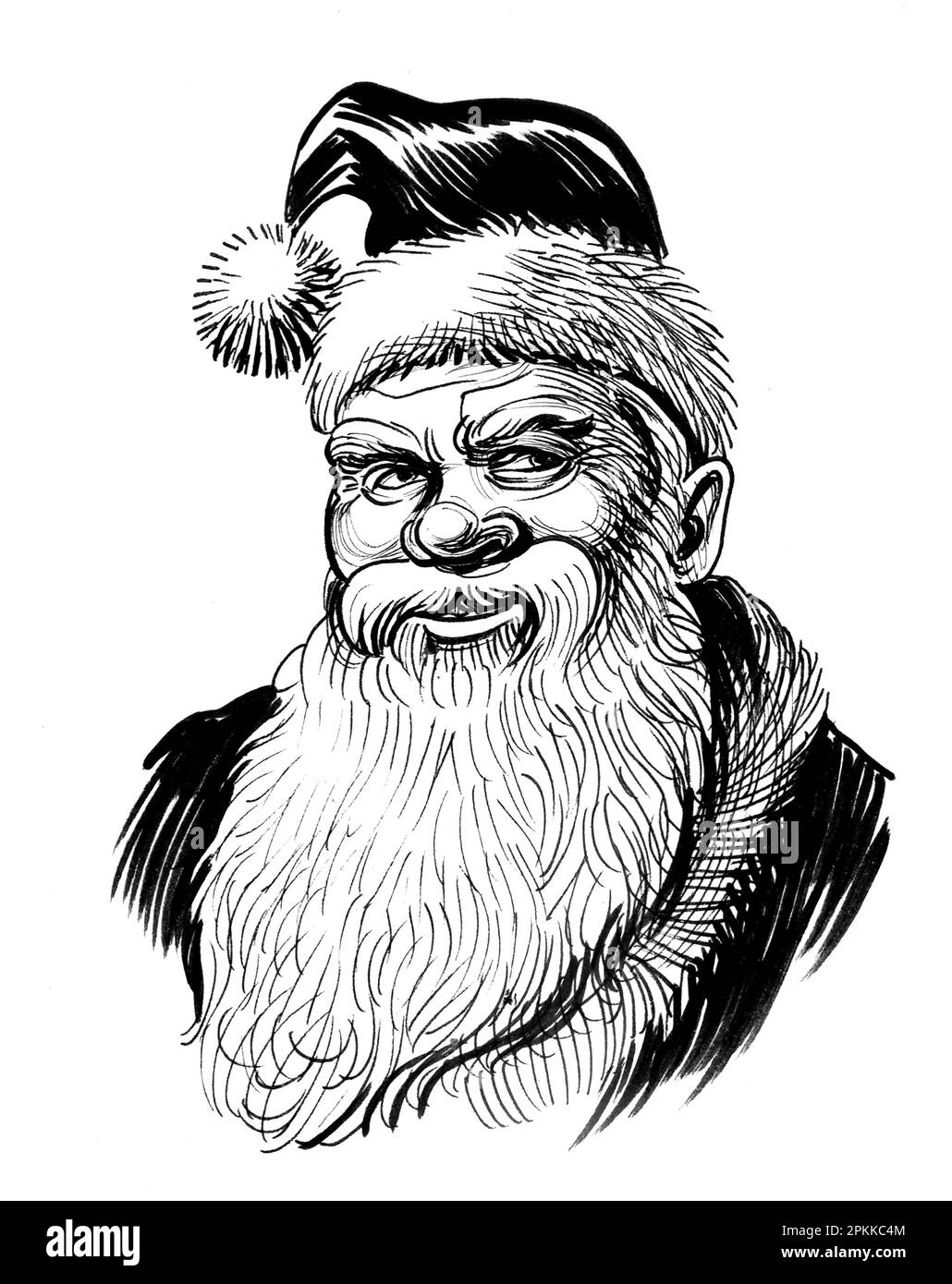 Santa Clause character. Ink black and white drawing Stock Photo - Alamy