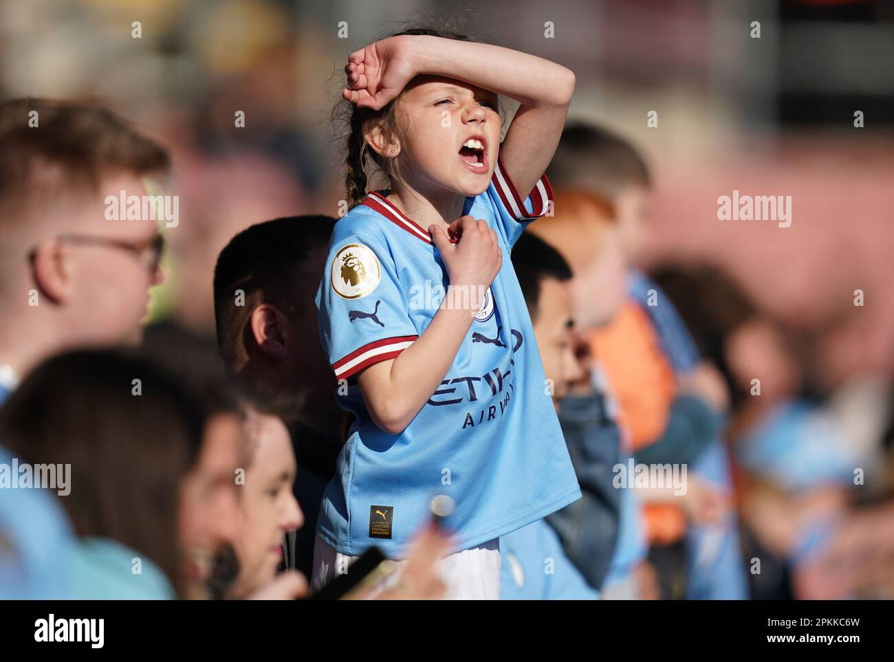 A young Manchester City fan in the stands ahead of the Premier League ...