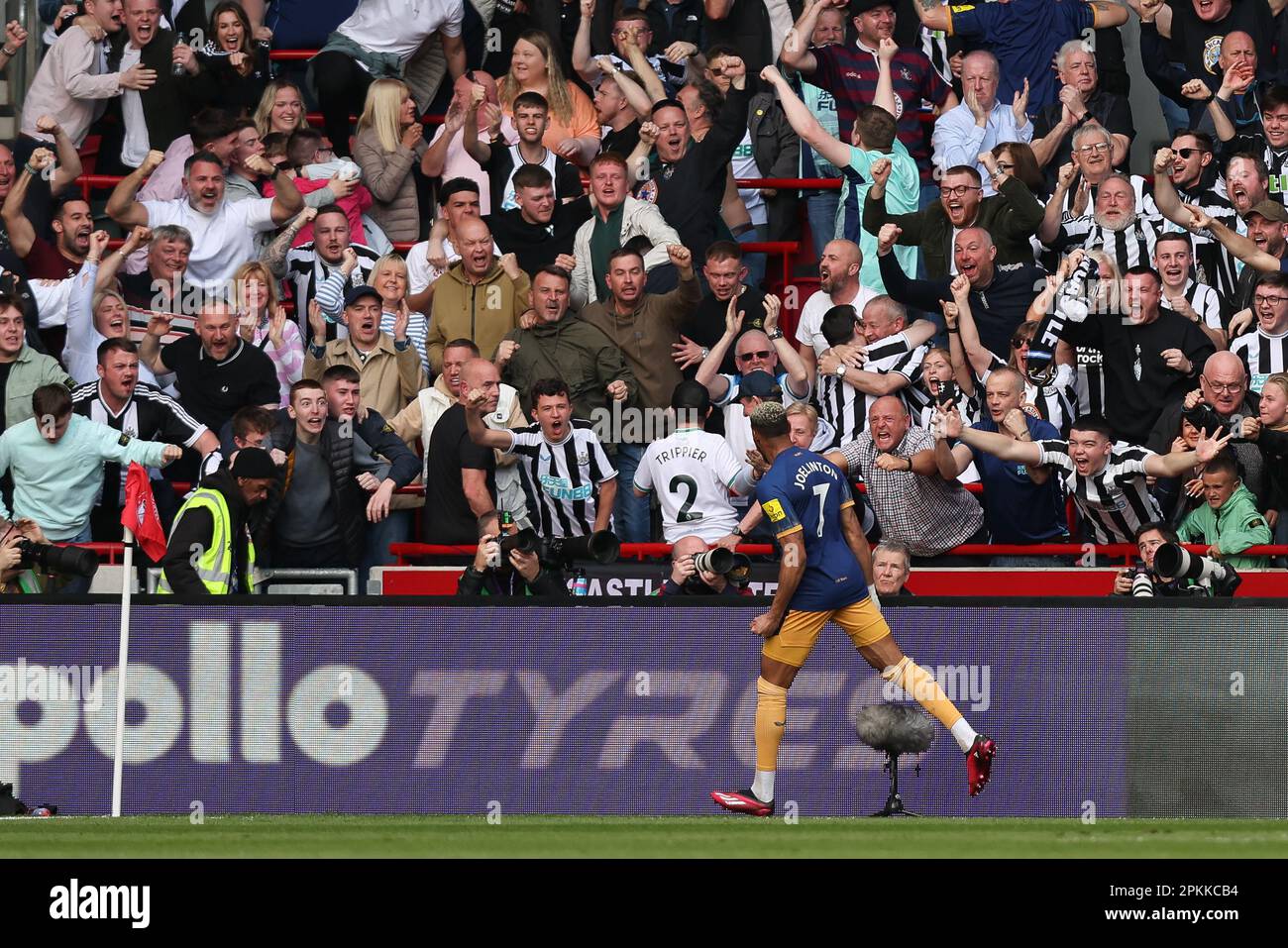 London, UK. 08th Apr, 2023. Joelinton of Newcastle Utd forces Brentford ...