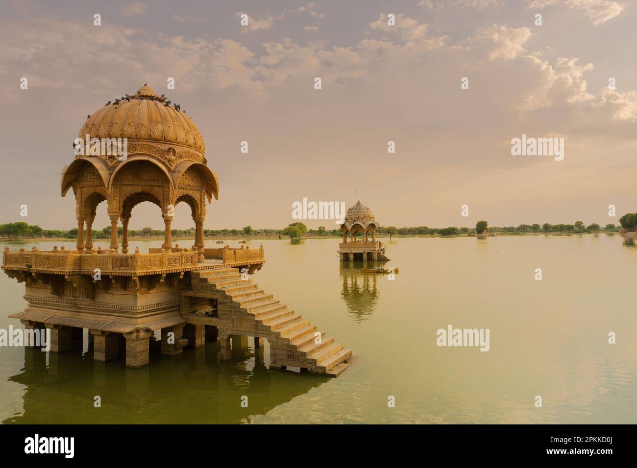 Chhatris and shrines of hindu Gods and goddesses at Gadisar lake ...
