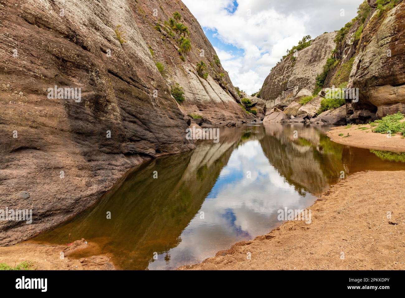 Geological formations, river and vegetation, Rincao do Inferno, Bage ...