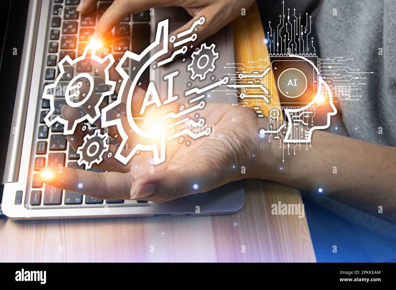 Technology and people concept man use AI to help work, AI Learning and ...