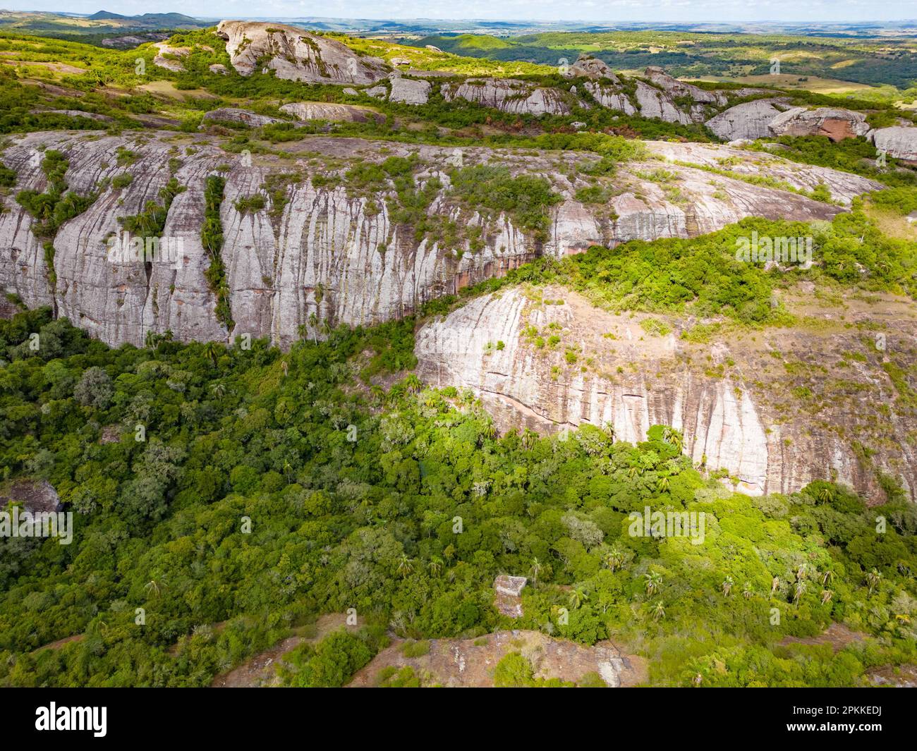 Aerial view of Geological formations and vegetation, Rincao do Inferno ...