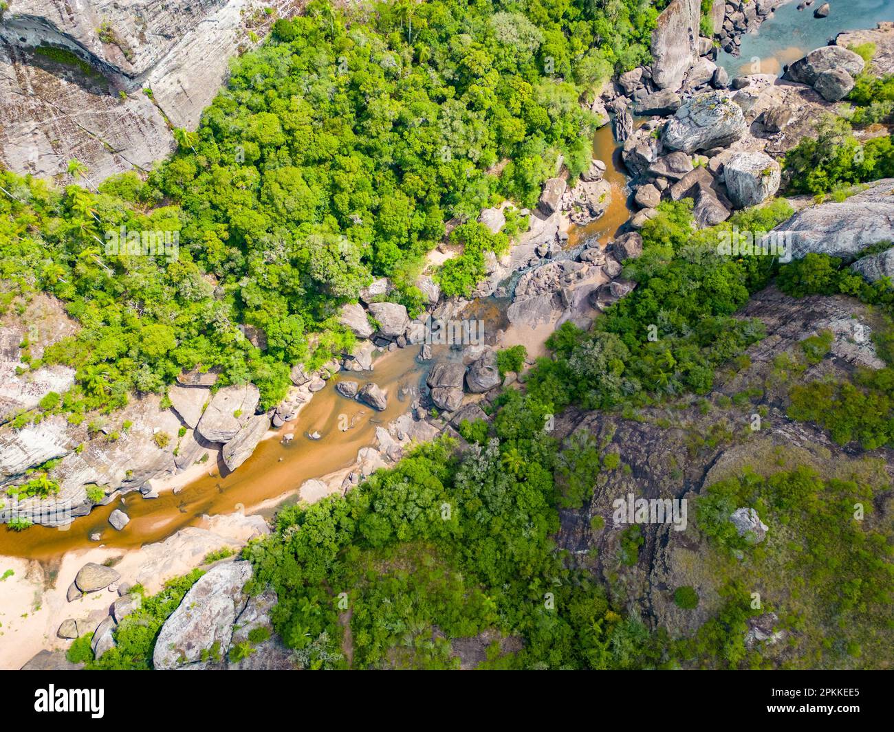 Aerial view of Geological formations and vegetation, Rincao do Inferno ...