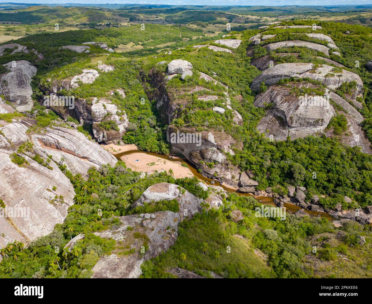 Aerial view of Geological formations and vegetation, Rincao do Inferno ...