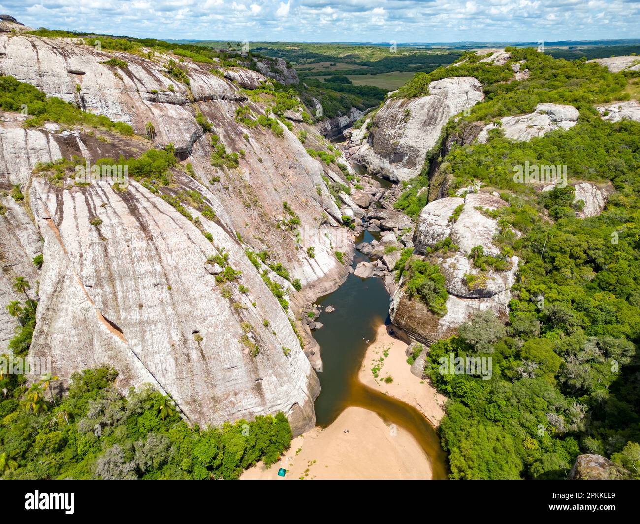 Aerial view of Geological formations and vegetation, Rincao do Inferno ...