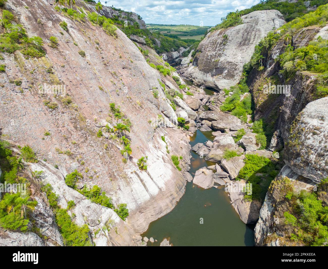 Aerial view of Geological formations and vegetation, Rincao do Inferno ...