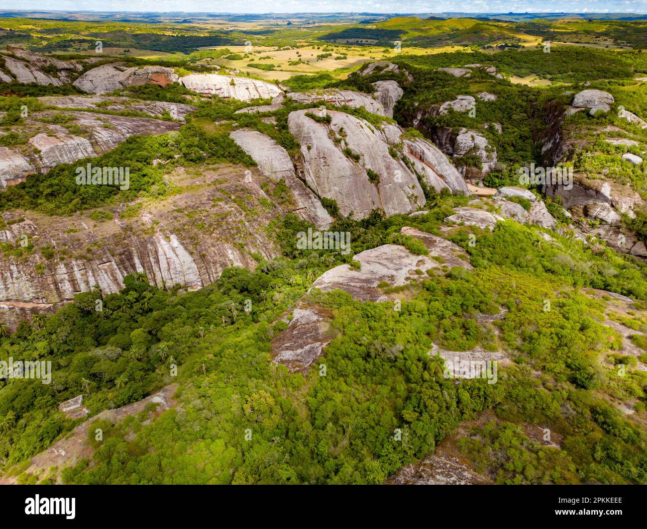 Aerial view of Geological formations and vegetation, Rincao do Inferno ...