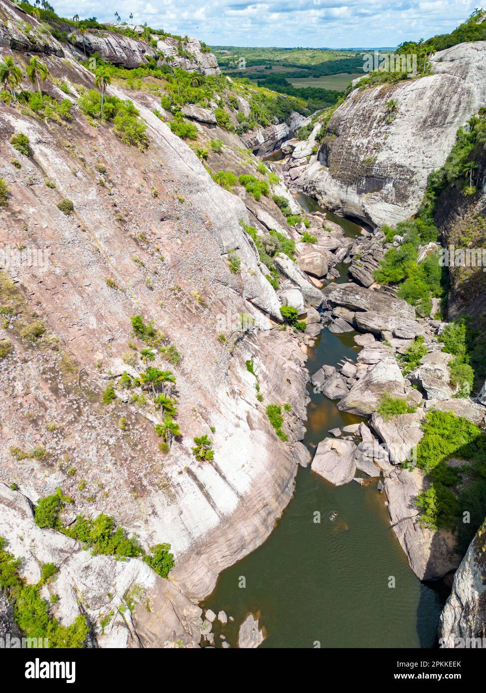 Aerial view of Geological formations and vegetation, Rincao do Inferno ...
