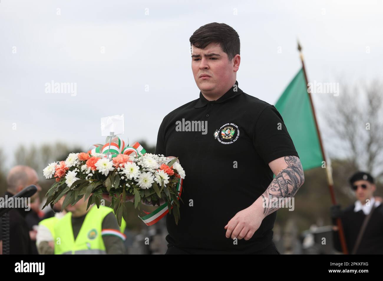 Jordan Devine lays a wreath at Milltown Cemetery after an Easter ...