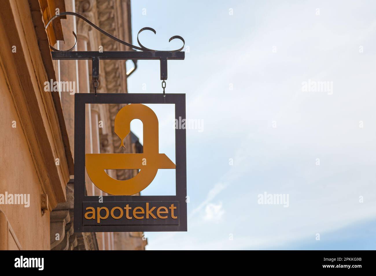 Old pharmacy sign "Apoteket" in a small street of Stockholm, Sweden ...