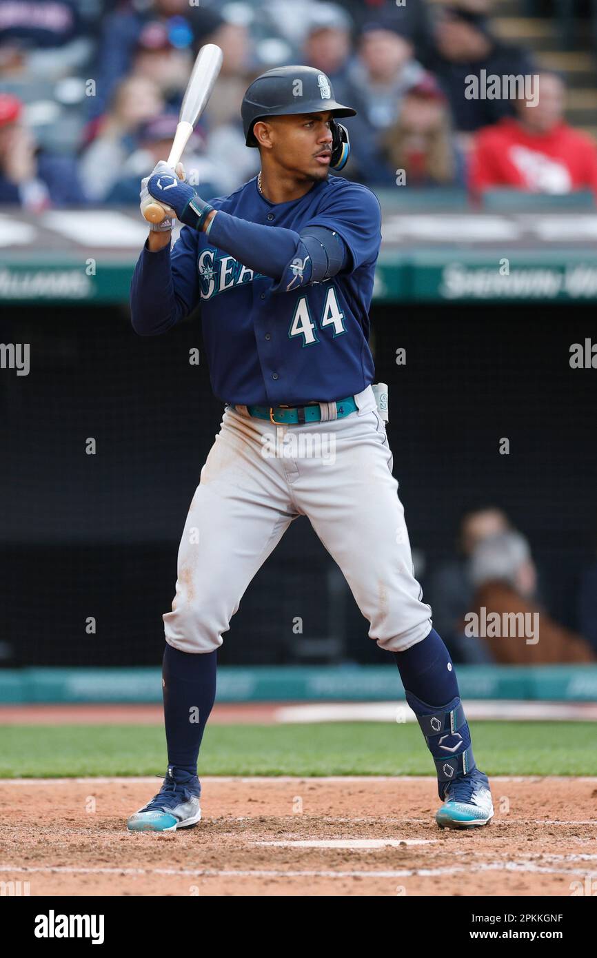 Seattle Mariners' Julio Rodriguez bats against Cleveland Guardians ...