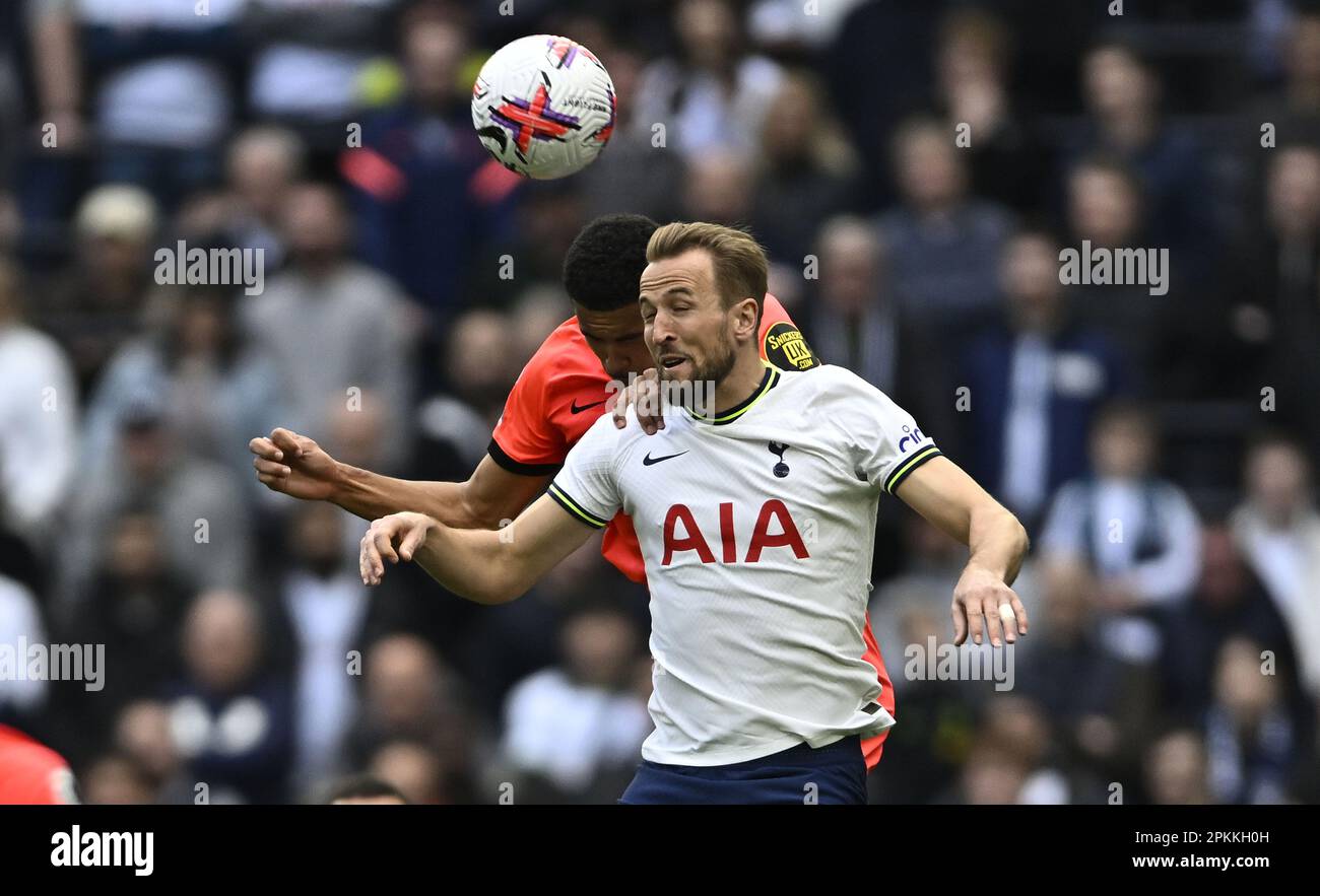 London, UK. 8th Apr, 2023. Harry Kane (Tottenham) and Levi Colwill ...