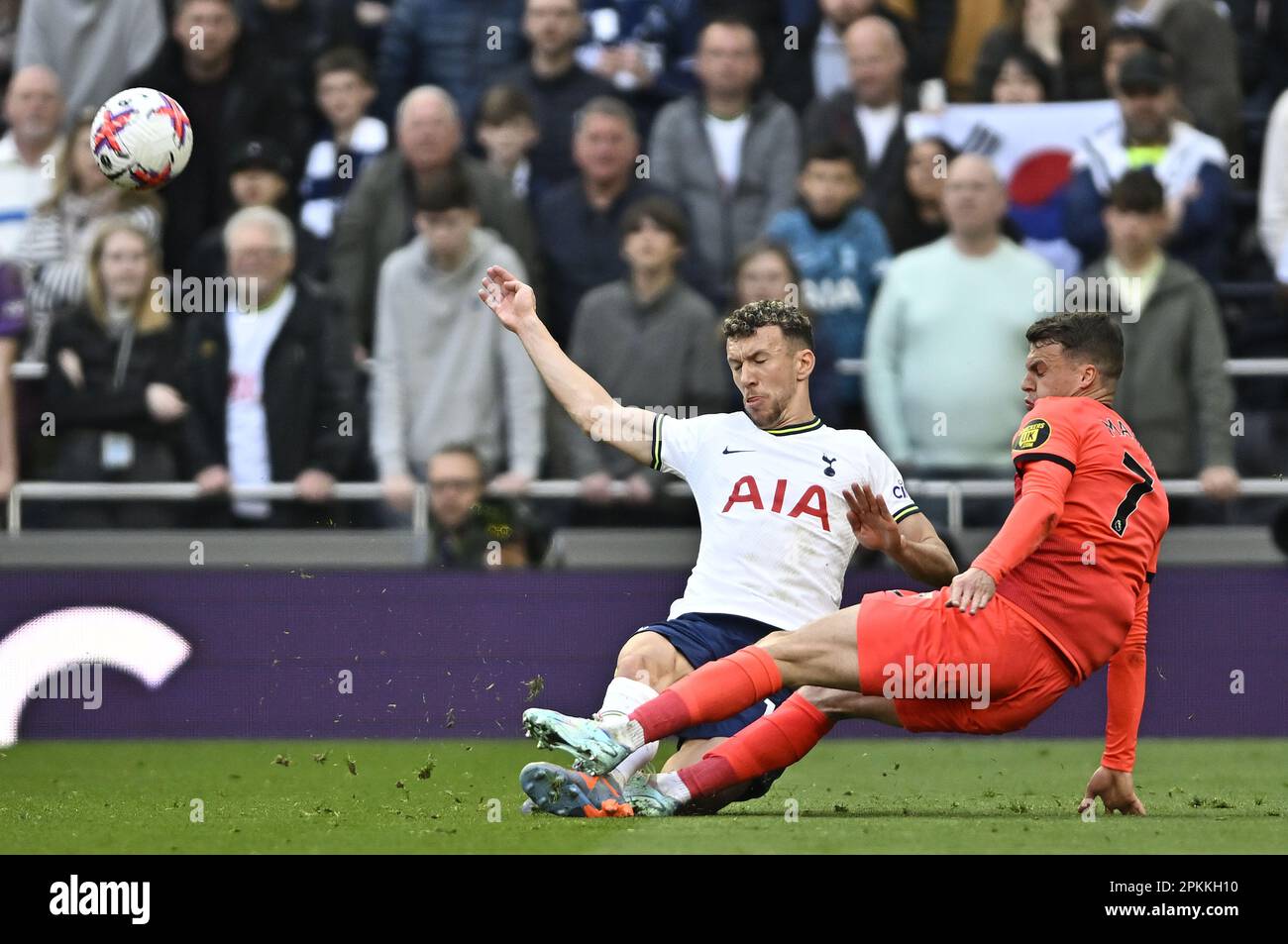London, UK. 8th Apr, 2023. Solly March (Brighton) and Ivan Perišić ...