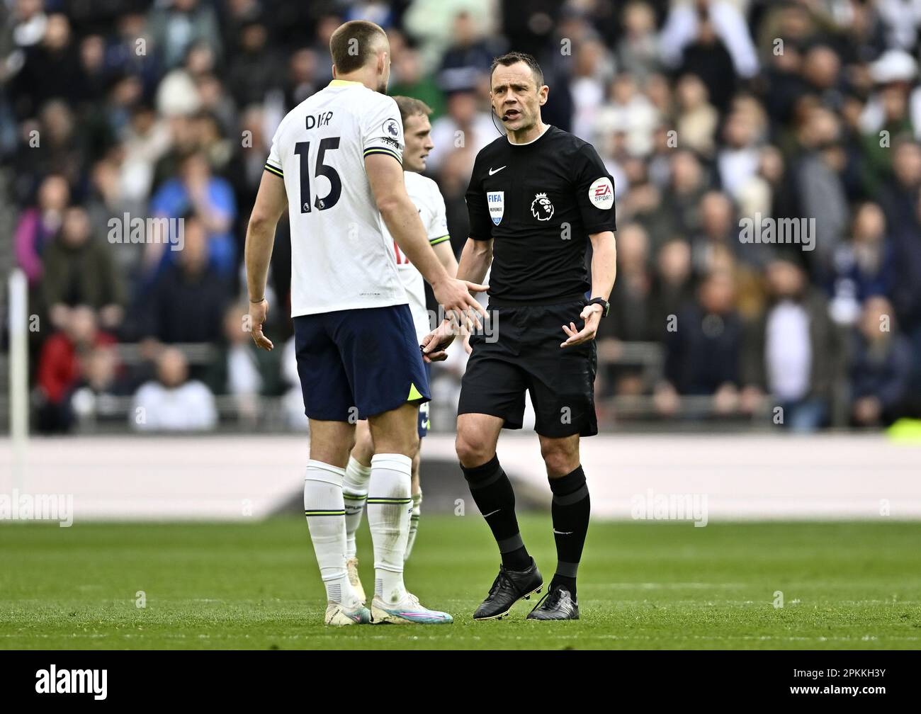 London, UK. 8th Apr, 2023. Stuart Attwell (Referee) has a word with ...