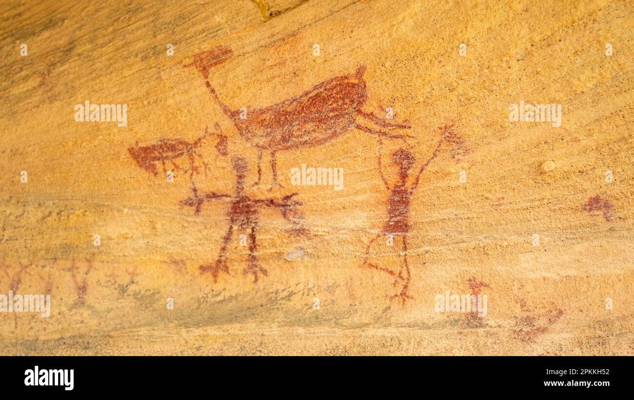 Rock art painting at Pedra Furada, Serra da Capivara National Park ...