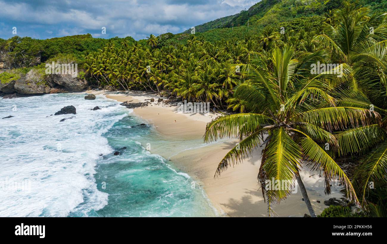 Aerial of Dolly beach, Christmas Island, Australian Indian Ocean ...