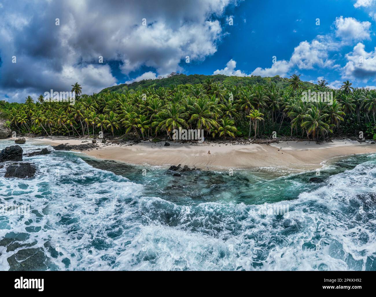 Panoramic aerial of Dolly beach, Christmas Island, Australian Indian ...