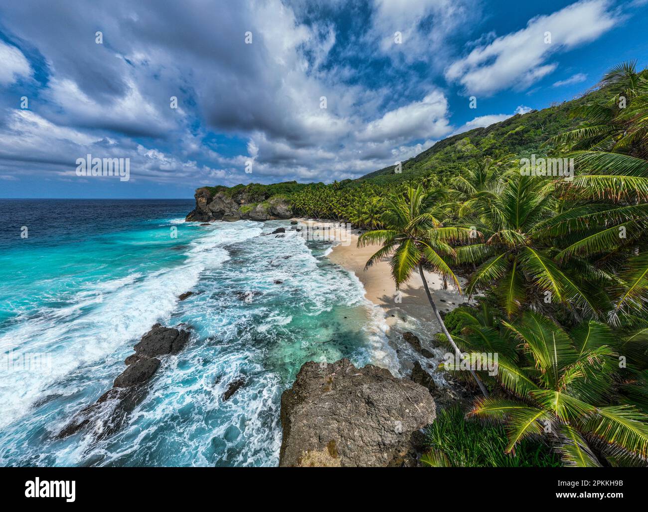 Panoramic aerial of Dolly beach, Christmas Island, Australian Indian ...