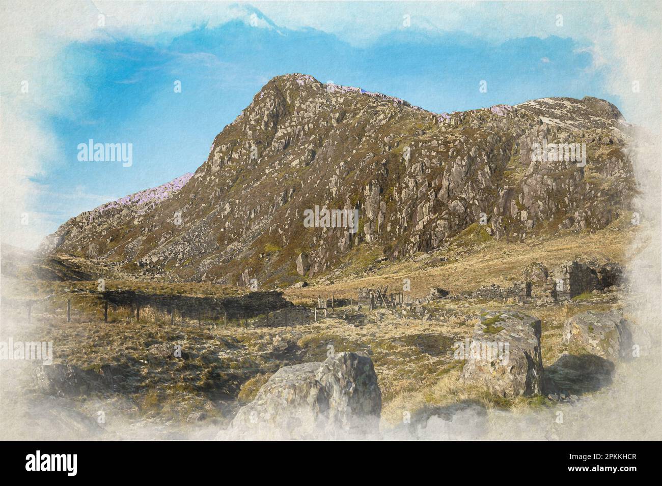 Digital watercolour painting of the abandoned Cwmorthin slate mine at ...