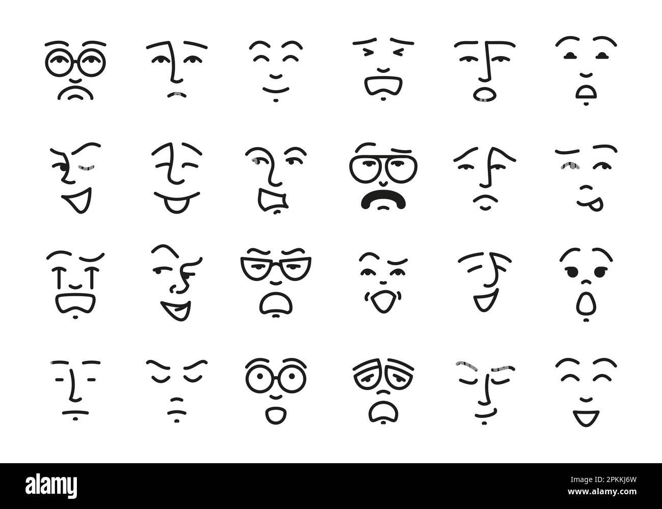 Doodle emoticons. Cute characters with funny faces of a wide range of ...