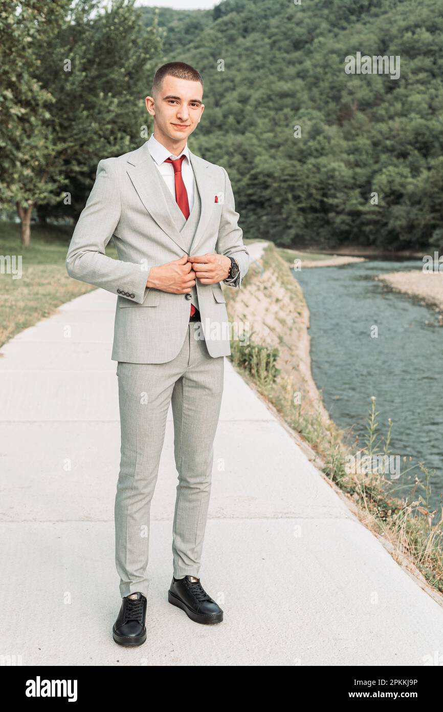 Gray Coat And Tie For Prom