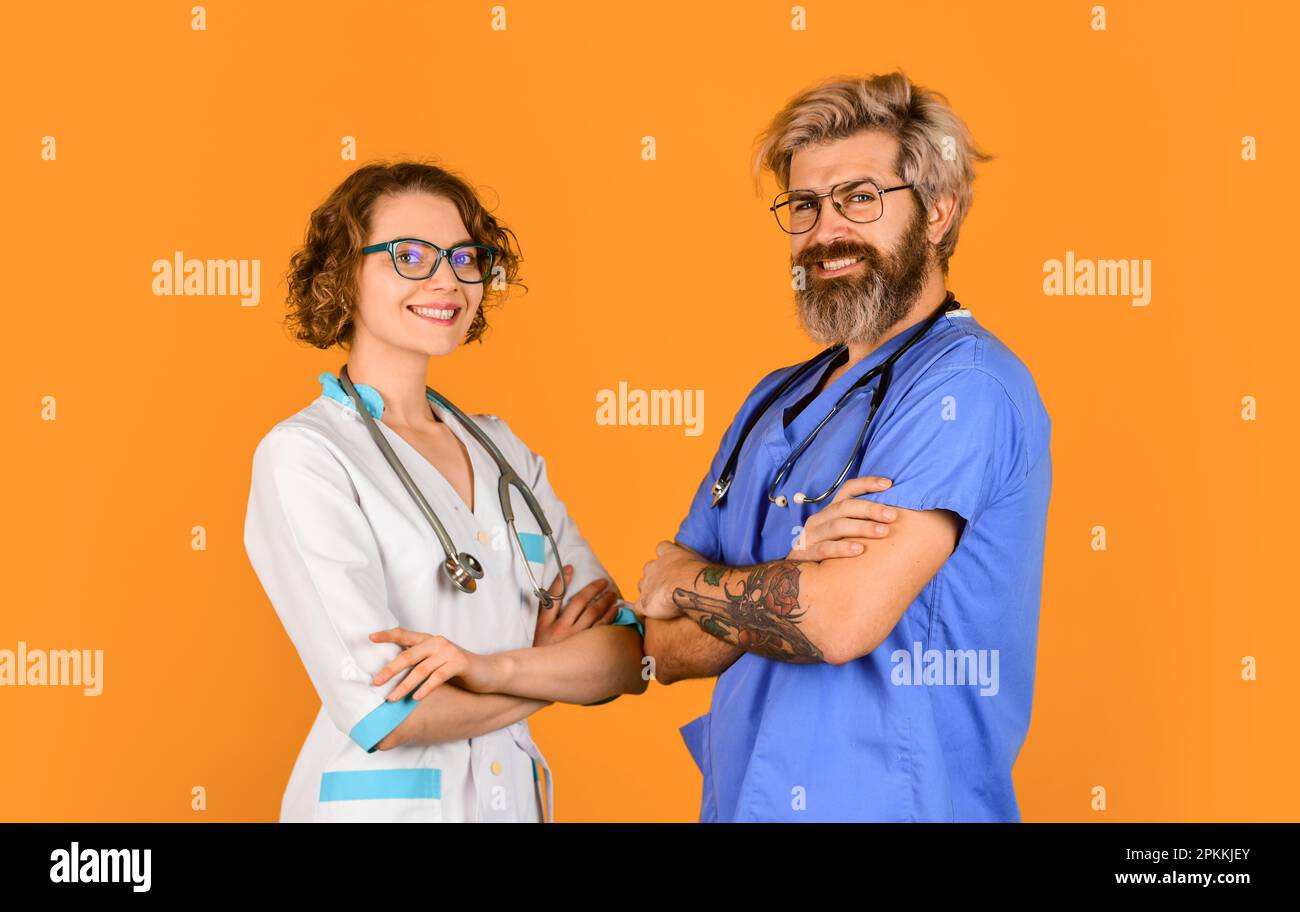 Successful colleagues. Private clinic. Doctors team. Medical education ...
