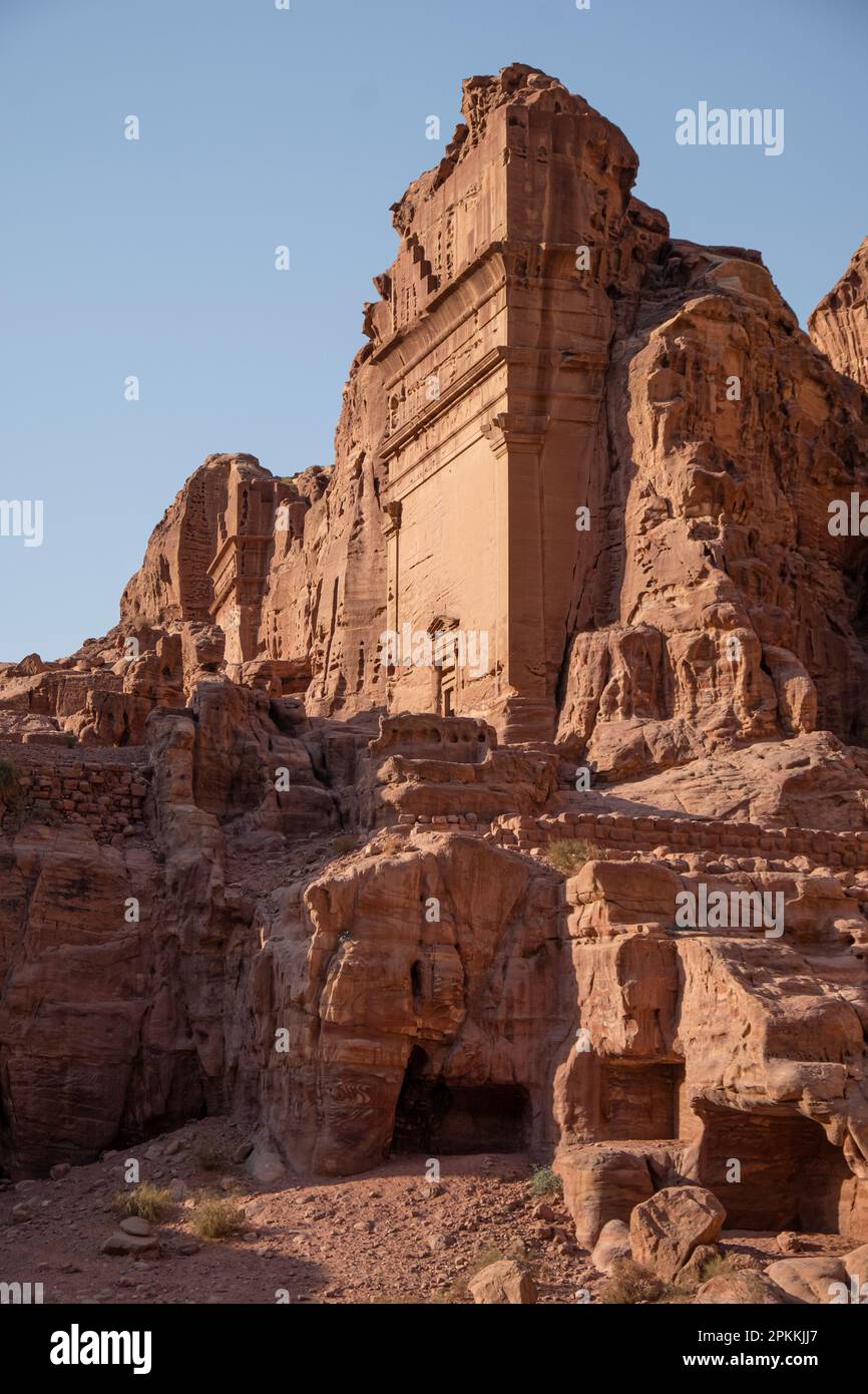 Unayshu tomb in the lost city of Petra illuminated at sunset, Petra ...