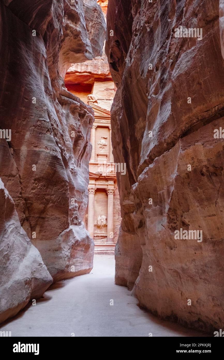 Petra Treasury (El Khazneh) monument revealed at the end of the Siq ...