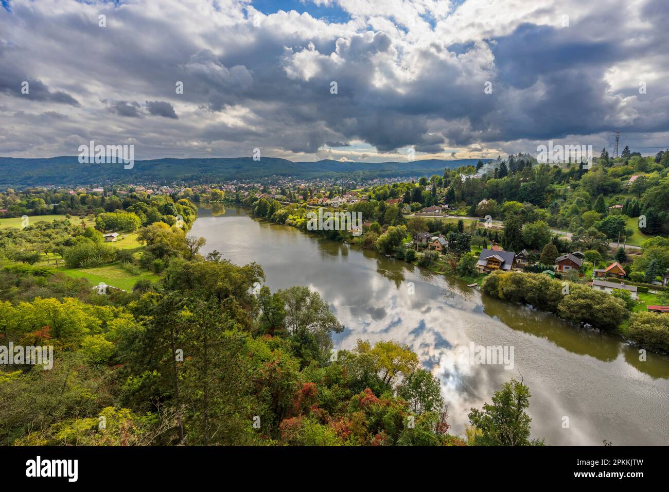 View of Berounka river and village Zadni Treban from Black Rock (Cerna ...