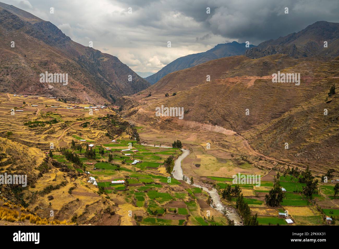 Agriculture fields in the Andes, near Pitumarca, Cusco, Peru, South ...