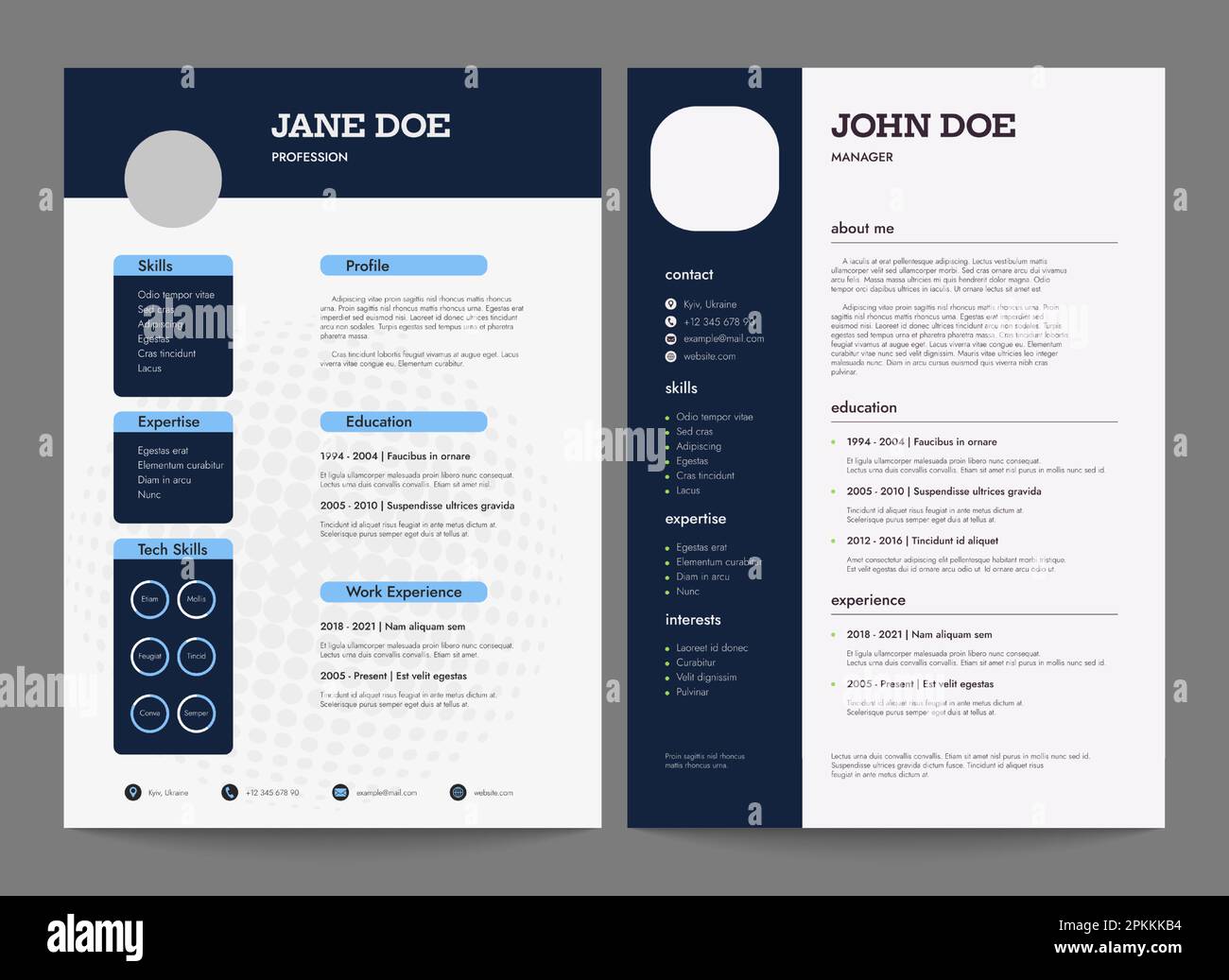 CV layout template. Professional resume mockup with header and footer ...