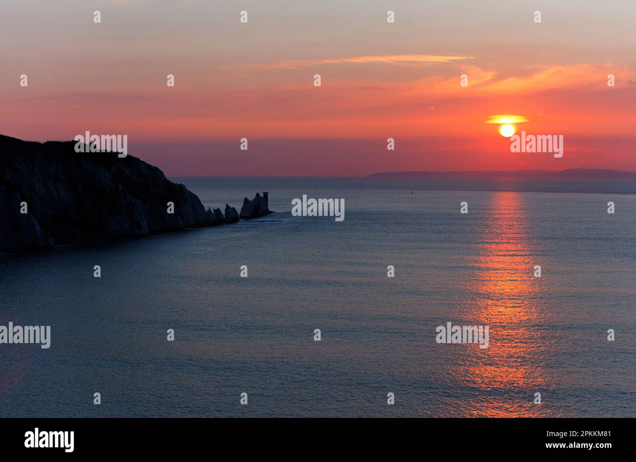 Sunset over The Needles from Alum Bay, Isle of Wight, England, United ...