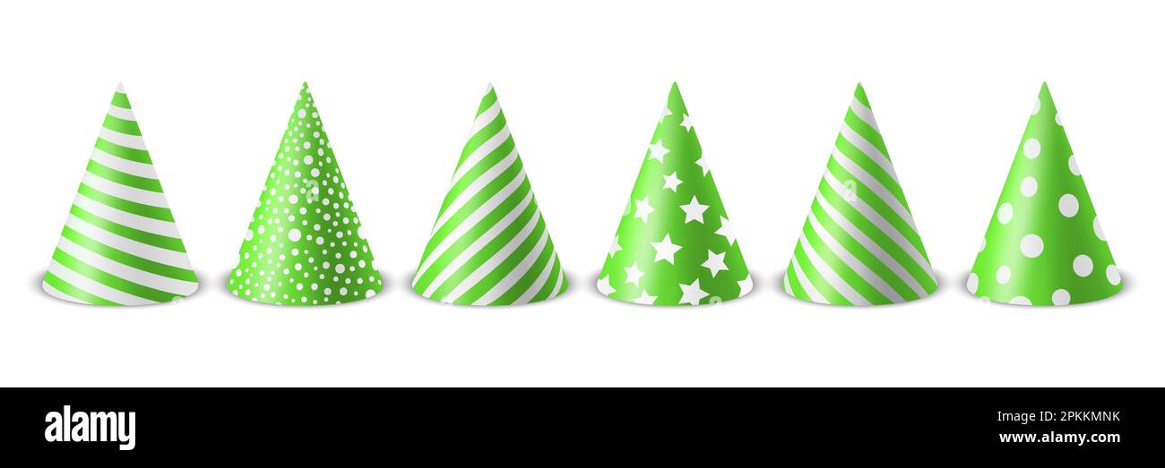 Vector 3d Realistic Green and White Birthday Party Hat Icon Set ...
