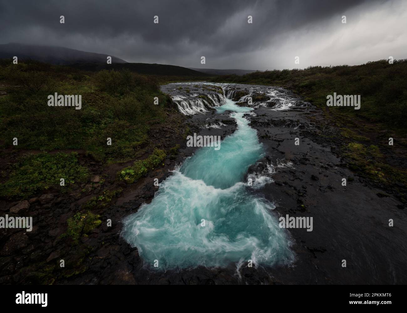 The bright blue Bruarfoss Waterfall in southern Iceland, Polar Regions ...