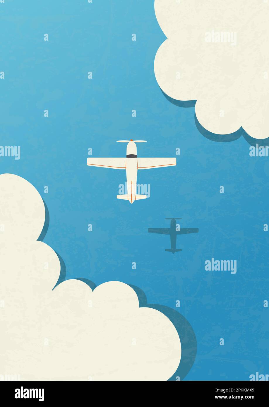 Plane flies over water among clouds simple vector illustration ...