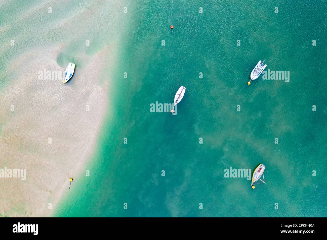 Aerial image of boats in the Camel Estuary near Rock, Cornwall, England ...