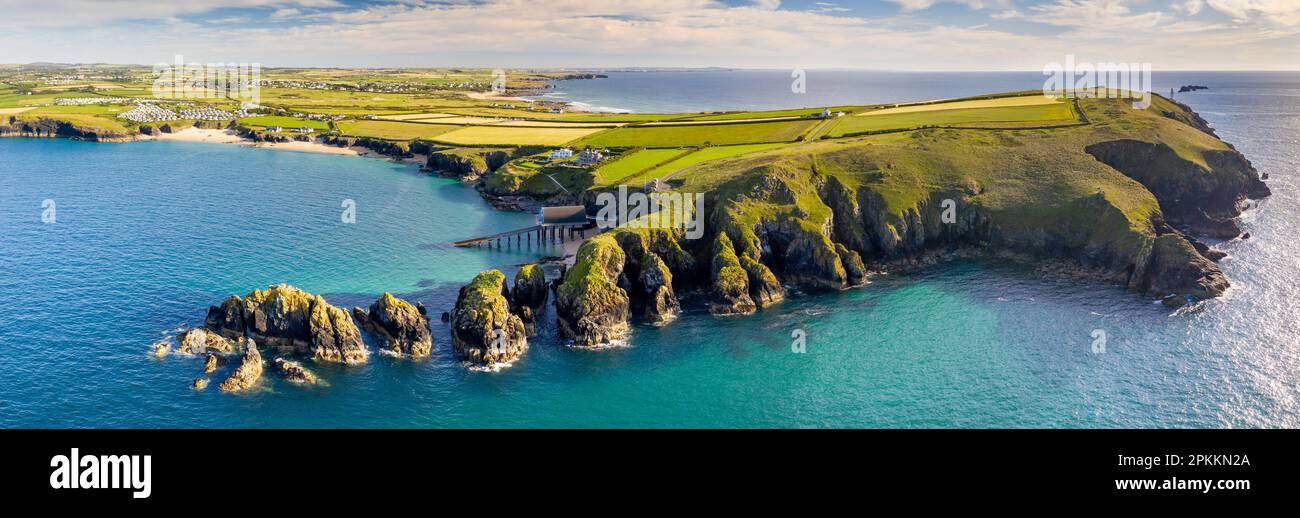 Aerial vista of Trevose Head, Padstow Lifeboat Station and Mother Iveys ...