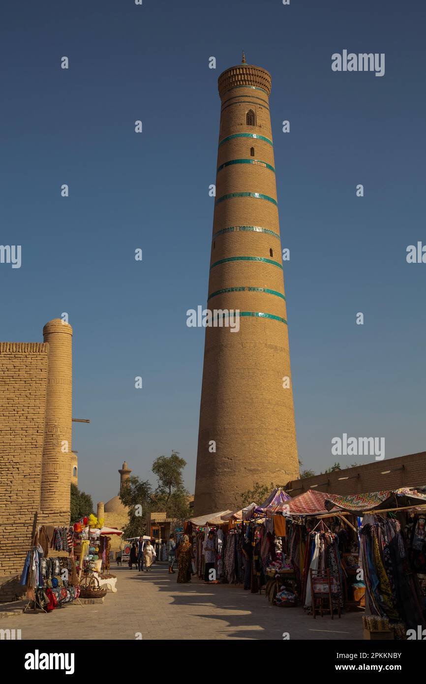 Shopping Street with Juma Minaret, Ichon Qala (Itchan Kala), UNESCO World Heritage Site, Khiva ...