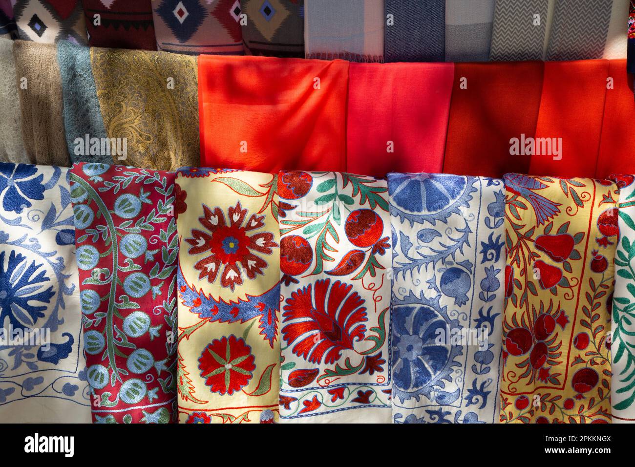 Textiles for Sale, Ichon Qala, UNESCO World Heritage Site, Khiva ...