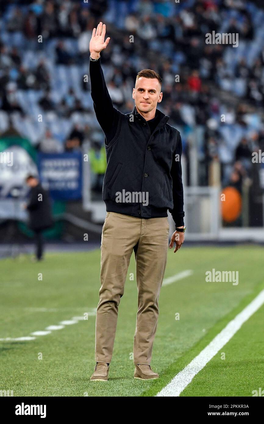Rome, Italy. 08th Apr, 2023. Arkadiusz Milik of Juventus FC waves the ...