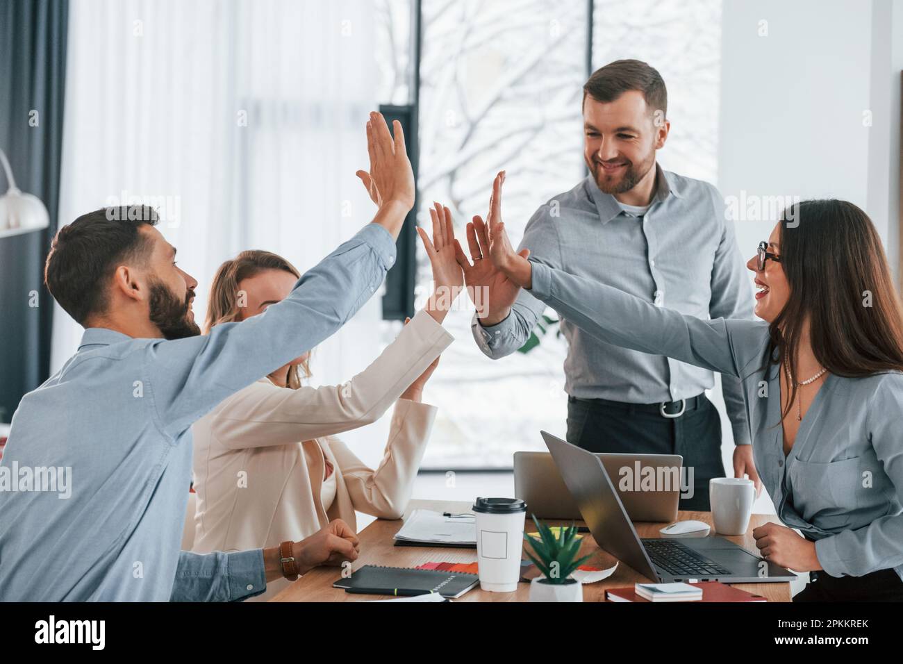 Using brainstorming technique. Group of business people that working on ...